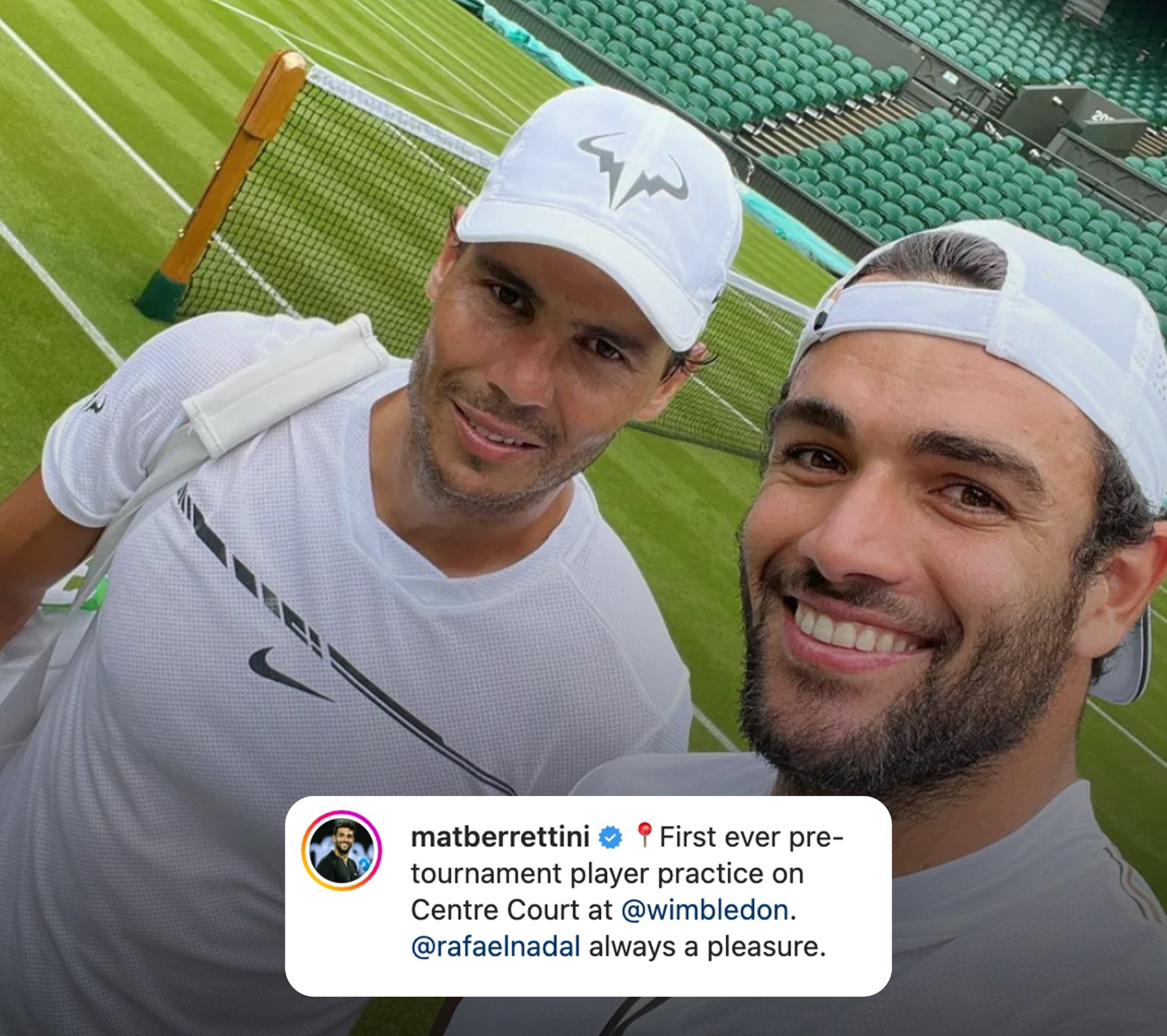 Berrettini-Nadal, primo storico allenamento sul Centrale di Wimbledon Berrettini-Nadal, primo storico allenamento sul Centrale di Wimbledon